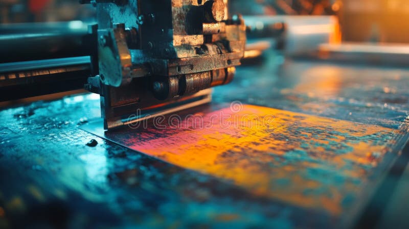 Industrial Printing Press Applying Vibrant Colors Stock Illustration ...