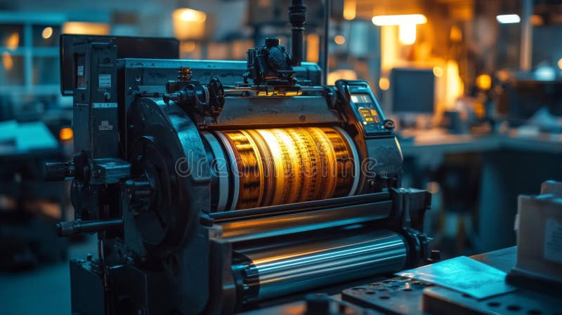 Industrial Printing Press Machine in Factory Setting Stock Illustration ...