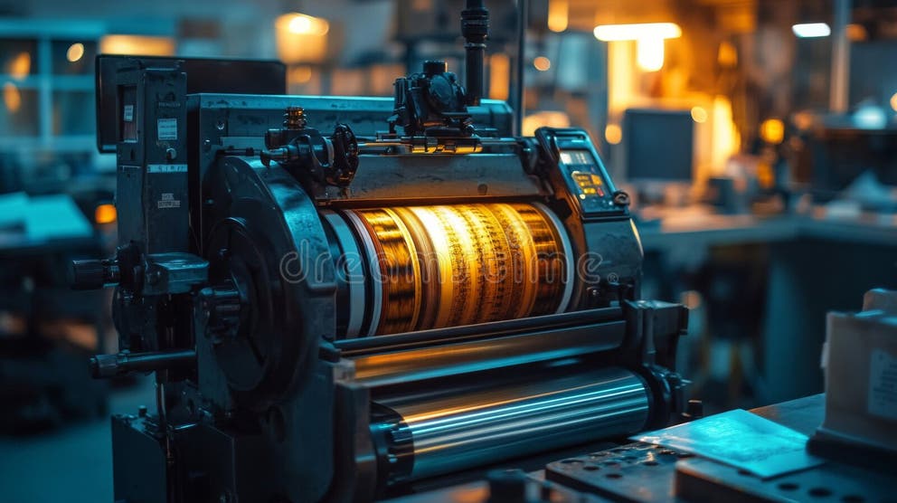 Industrial Printing Press Machine in Factory Setting Stock Illustration ...