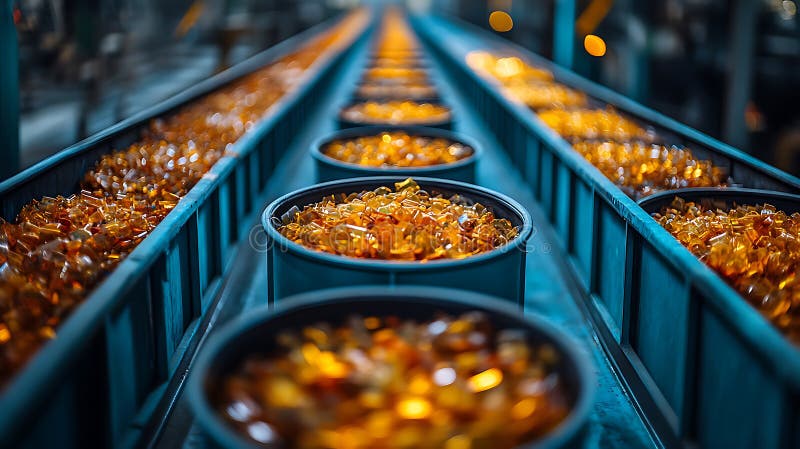 Industrial Process with Amber Plastic Waste in Containers Stock ...