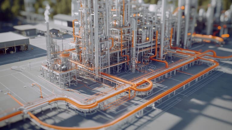 Industrial Process Flow Diagram with Integrated 3D Representations of ...