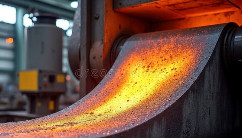 Industrial Process in Steel Mill Showcasing Glowing Hot Metal Being ...