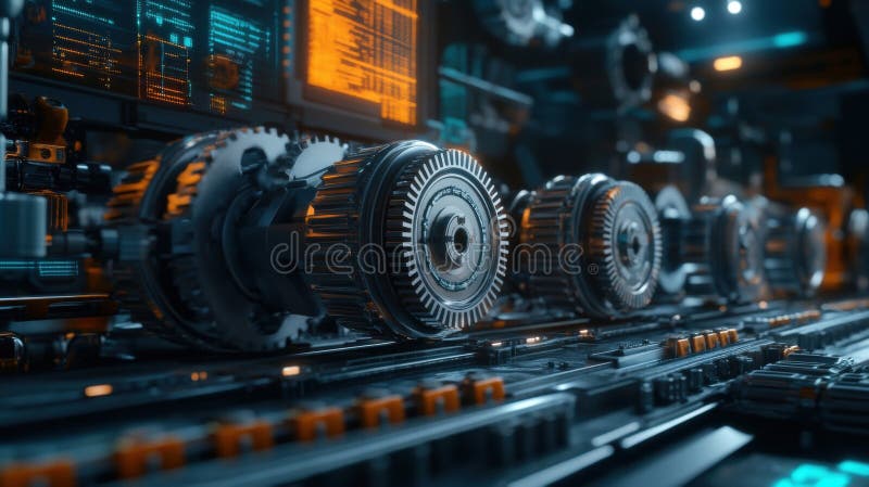 Industrial Processes Visualized with Gears and Futuristic Digital ...