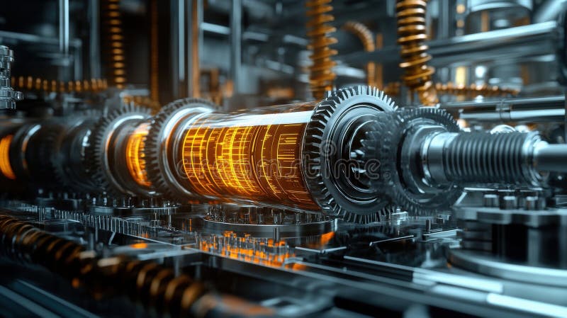 Industrial Processes Visualized with Gears and Futuristic Digital ...