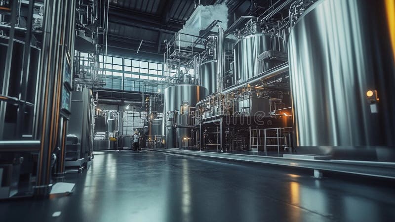 Industrial Processing Facility Interior Showcasing Large Metallic Tanks ...
