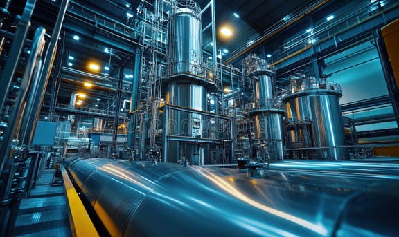 Industrial Processing Facility with Large Stainless Steel Tanks and ...