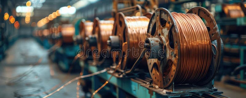Industrial Production with Copper Wire Spools on Assembly Line Stock ...