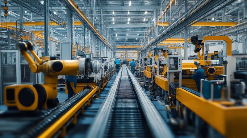 Industrial Production Scene with Large Machines, Conveyor Belts, and ...