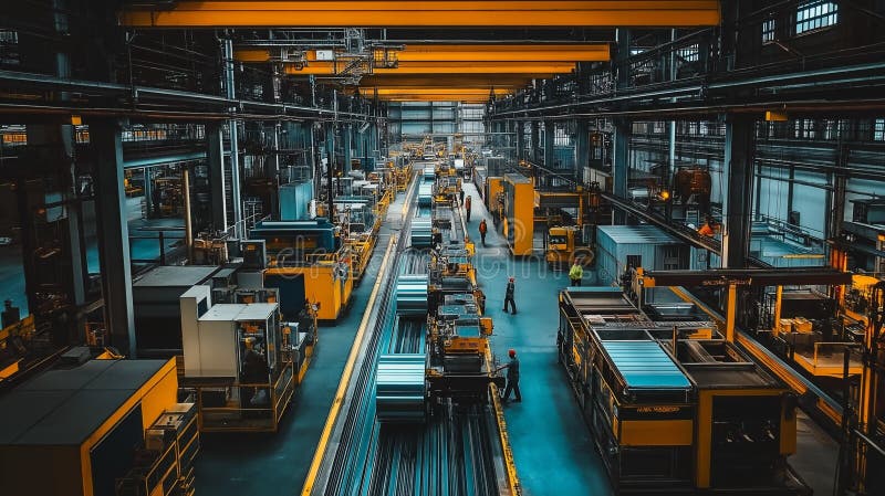 Industrial Production Scene with Large Machines, Conveyor Belts, and ...