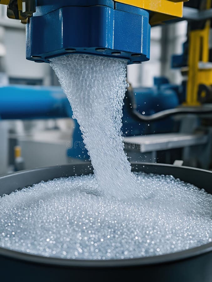 Industrial PVC Plastic Granules Melted, Extruded into Pipe Shapes on ...