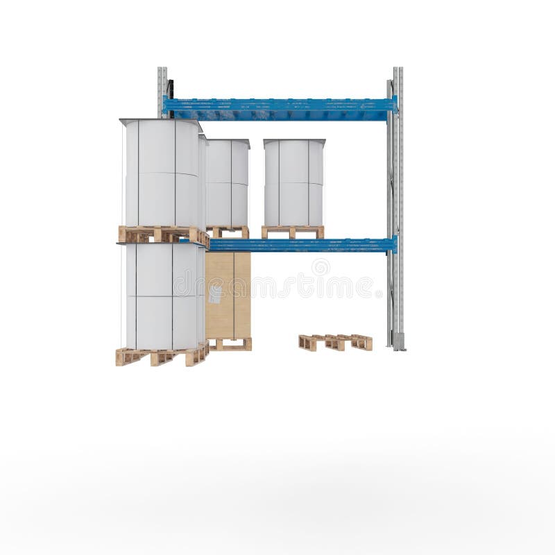Industrial Rack with Boxes and Pallets on a White Background, 3d ...