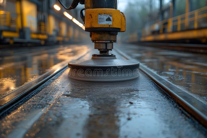 Industrial Rail Maintenance Scene with Focus on Grinding Process for ...