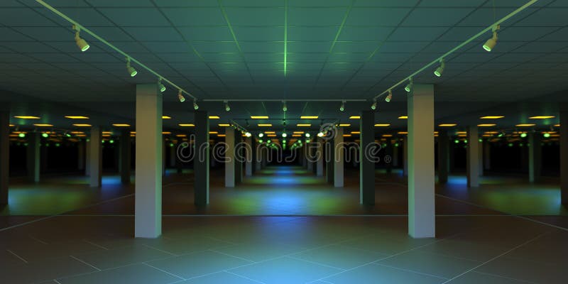 Industrial Realistic Hangar Car Parking, Underground Garage Warehouse ...