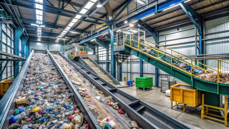 Industrial Recycling Facility Conveyor Belts Transporting Waste ...