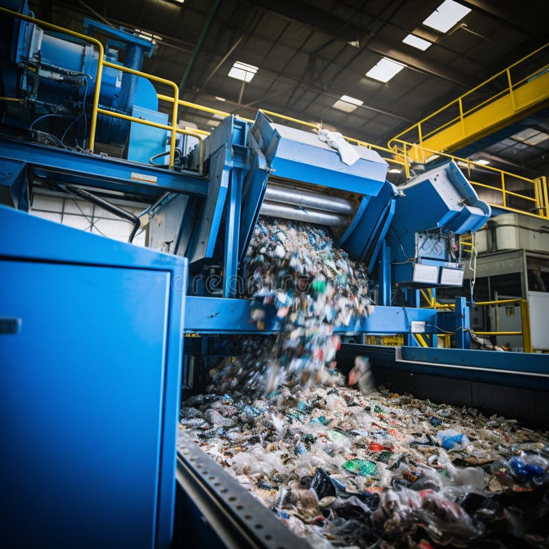 Industrial Recycling Facility with Heavy Machinery Processing Plastic ...