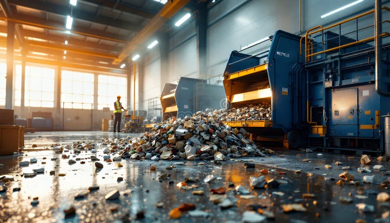 Industrial Recycling Facility Worker Overseeing Waste Processing Stock ...
