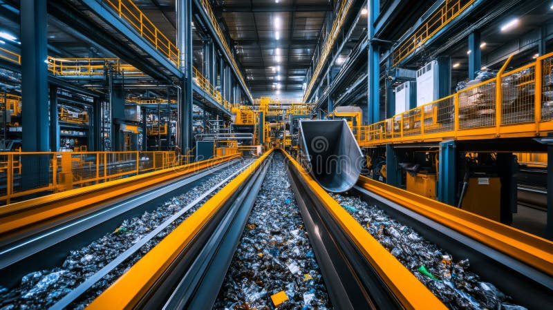 Industrial Recycling Plant Conveyor System Showing Material Processing ...