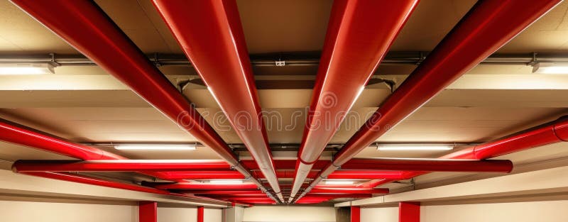 Industrial Red Piping System on Ceiling. Generative Ai Stock ...