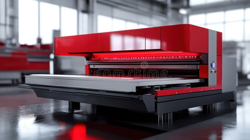 Industrial Red UV Flatbed Printer in Production Stock Illustration ...