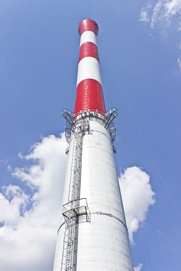 Industrial Red and White Chimney Stock Photo - Image of massive ...