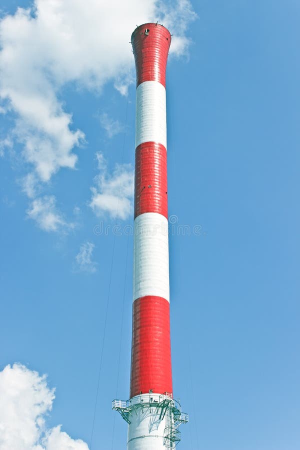 Industrial Red and White Chimney Stock Photo - Image of condensation ...