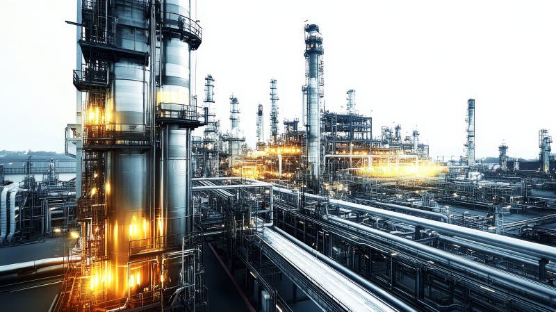 Industrial Refinery Complex at Sunset Oil and Gas Production a ...