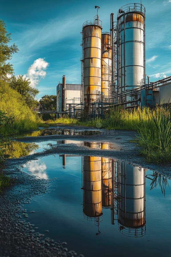 Industrial Reflection Puddle Stock Photo - Image of urban, generated ...