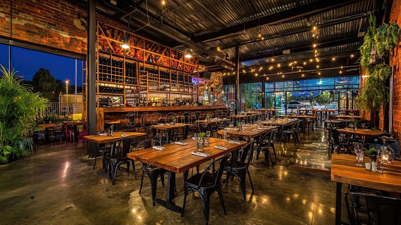 Industrial Restaurant Interior Night Dining City Stock Photos - Free ...