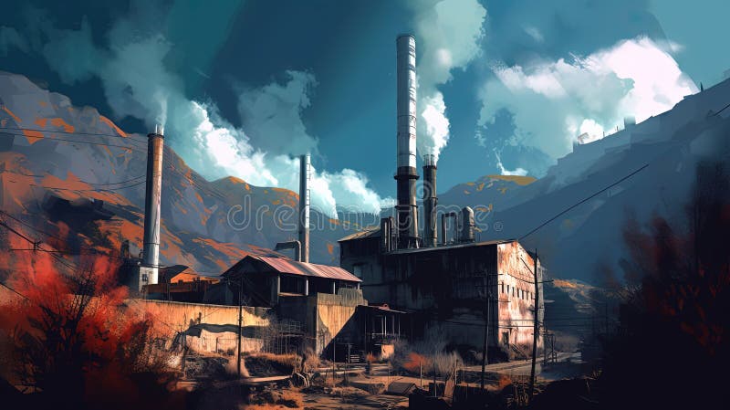 Industrial Revolution Period in Greece Artwork Stock Illustration ...