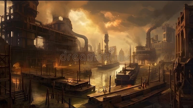 Industrial Revolution Period in Italy Artwork Stock Illustration ...