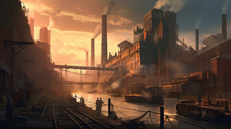 Industrial Revolution Period in London Artwork Stock Illustration ...