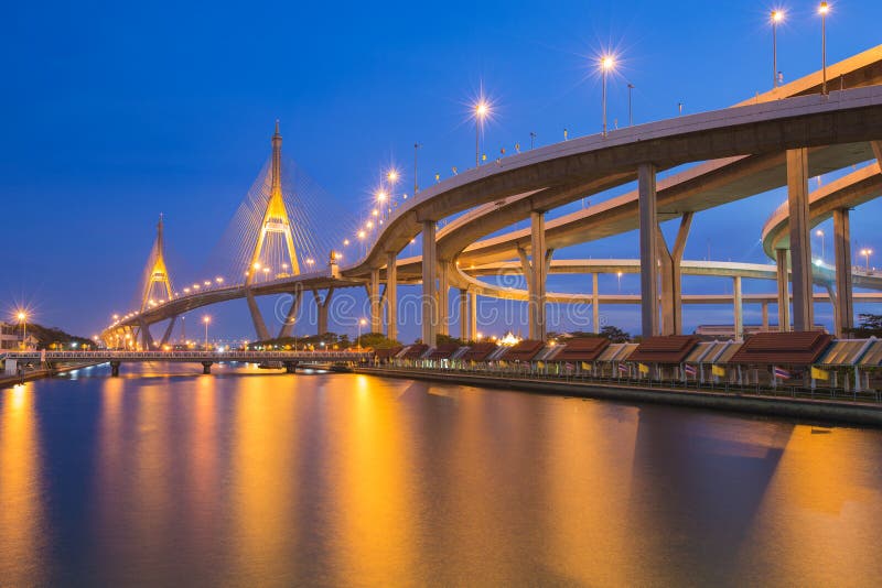 Industrial Ring Bridge Across River Stock Photo - Image of overpass ...
