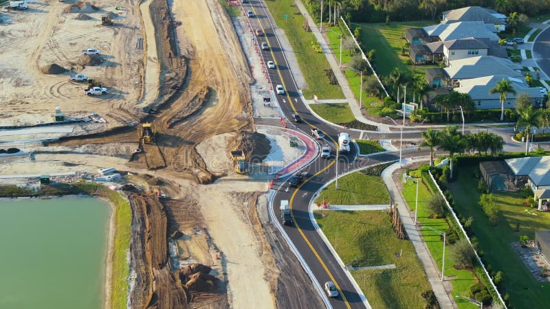 Industrial Roadworks. Roundabout on Wide American Highway Under ...