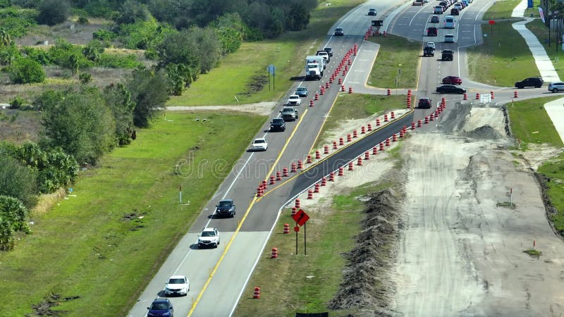 Industrial Roadworks. Wide American Highway Under Construction ...