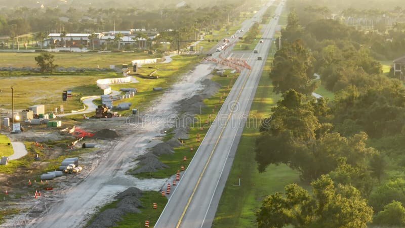 Industrial Roadworks. Wide American Highway Under Construction Stock ...