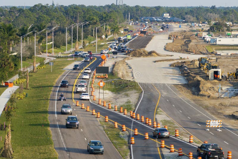 Industrial Roadworks. Wide American Highway Under Construction Stock ...