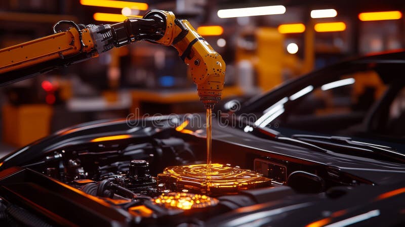 Industrial Robot Arm Adding Oil To a Car Engine Stock Illustration ...
