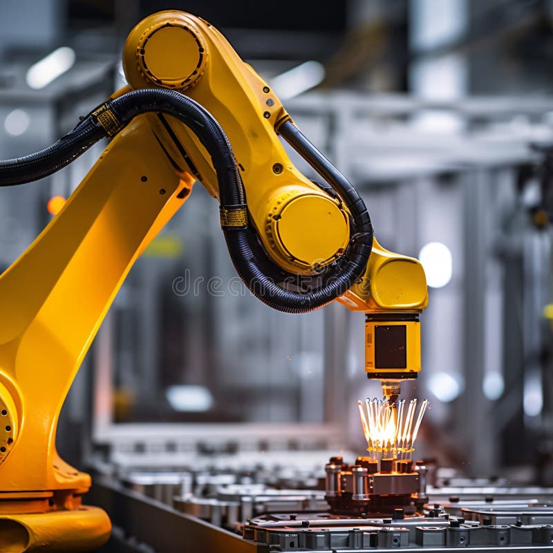 Industrial Robot Arm Conducting Precision Work in Factory Stock ...