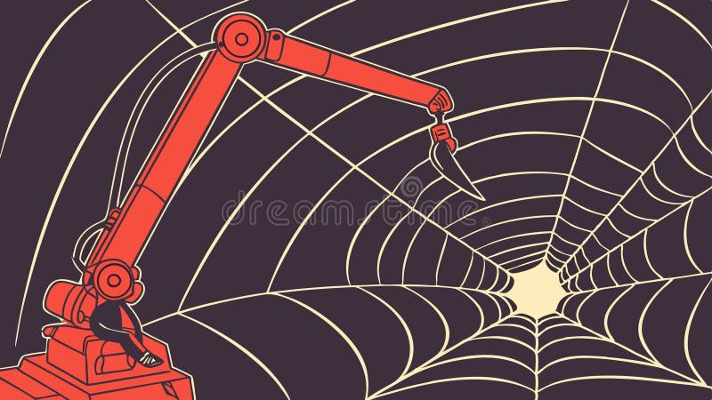 Industrial Robot Arm Spinning Intricate Cobweb Pattern, Vector Design ...