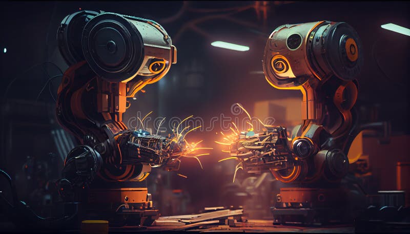 Industrial Robot Arm Welding Process. Generative Ai Stock Illustration ...