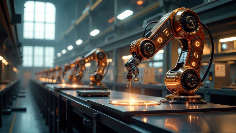 Industrial Robot Arm Working on Assembly Line. Stock Illustration ...