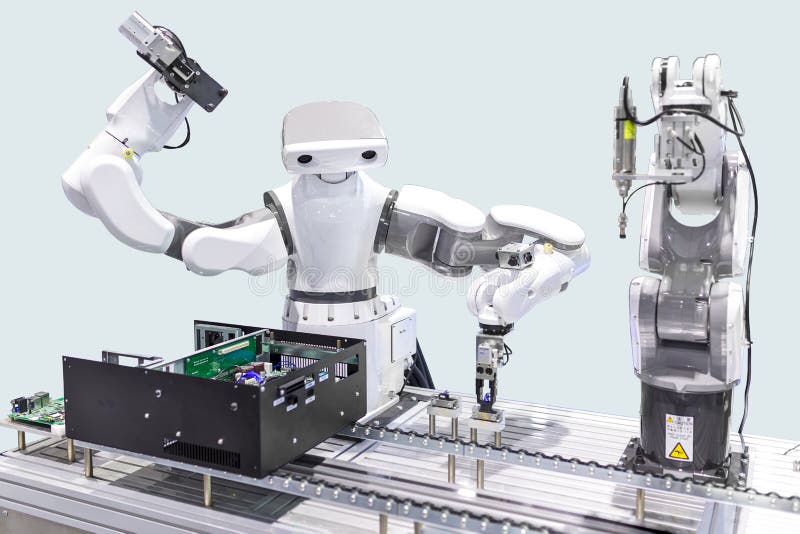 Industrial Robot Installing a Computer Chip at Production Line I Stock ...