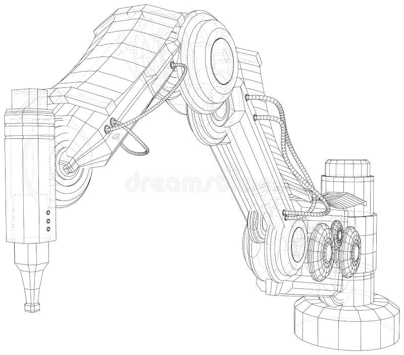 Industrial Robot Manipulator. EPS10 Format. Wire-frame Vector Created ...