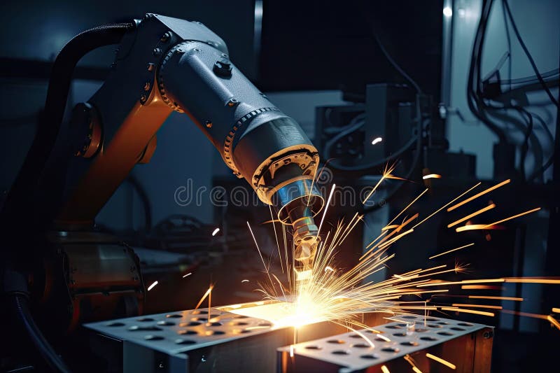 Industrial Robot Performing a Delicate and Precise Welding Operation ...