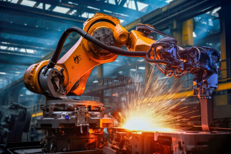 Industrial Robot Working in a Factory. Industry 4 Stock Photo - Image ...