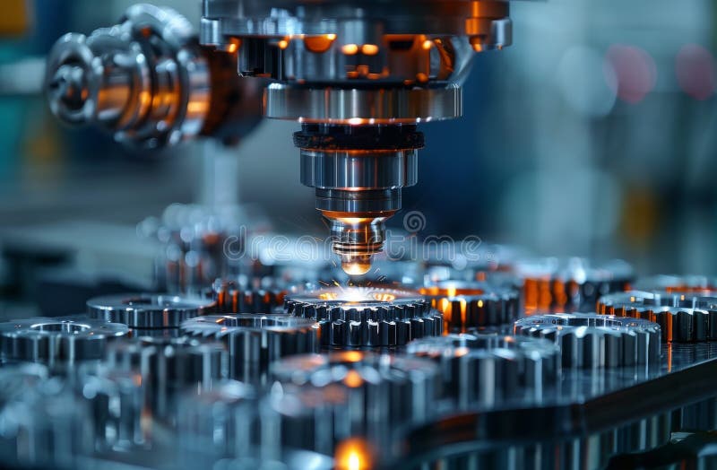 Industrial Robot Working on Gears in Factory Setting, Demonstrating ...