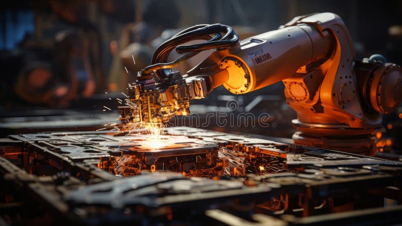 Industrial Robot Working on Spaceship Exterior Assembly in a High-tech ...