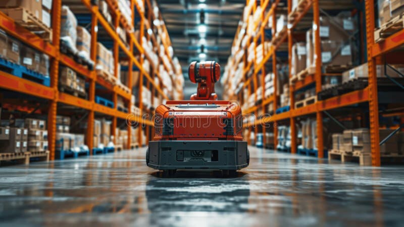 Industrial Robot Works Automatically in a Warehouse. Innovative ...