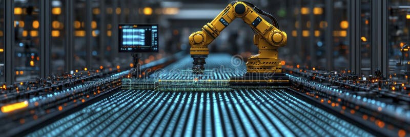 Industrial Robotic Arm in an Advanced Factory Setup Stock Illustration - Illustration of ...