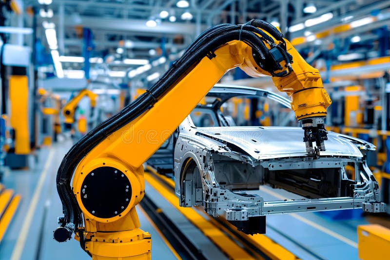 An Industrial Robotic Arm Assembles Car Bodies at Car Factory. Advanced ...